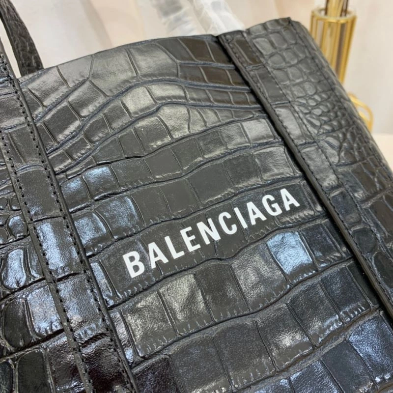 Discounted Balenciaga Small Crocodile Pattern Shopping Bag - Black