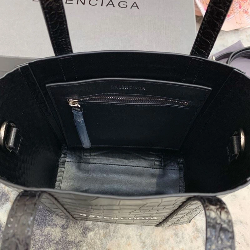 Discounted Balenciaga Small Crocodile Pattern Shopping Bag - Black