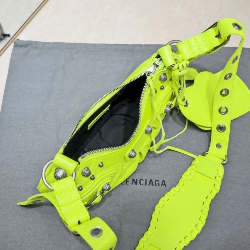 Authentic Balenciaga Small Fluorescent Green Crescent Bag 26x12x6 cm