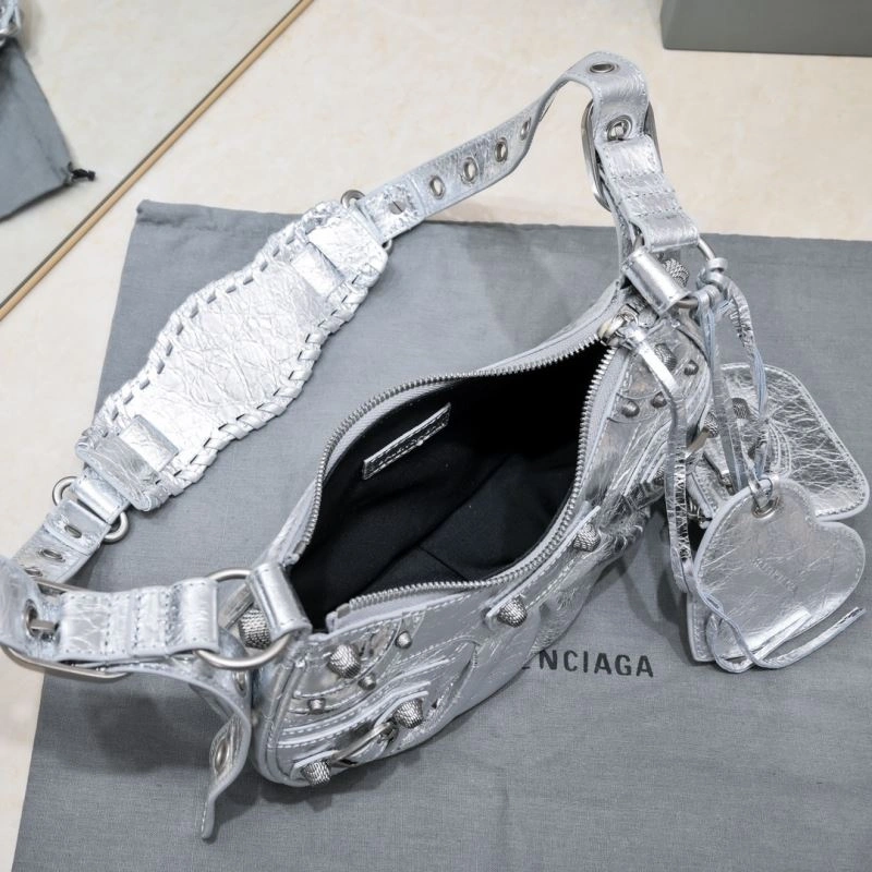 Legit Balenciaga Small Silver-White Crescent Bag 26cm