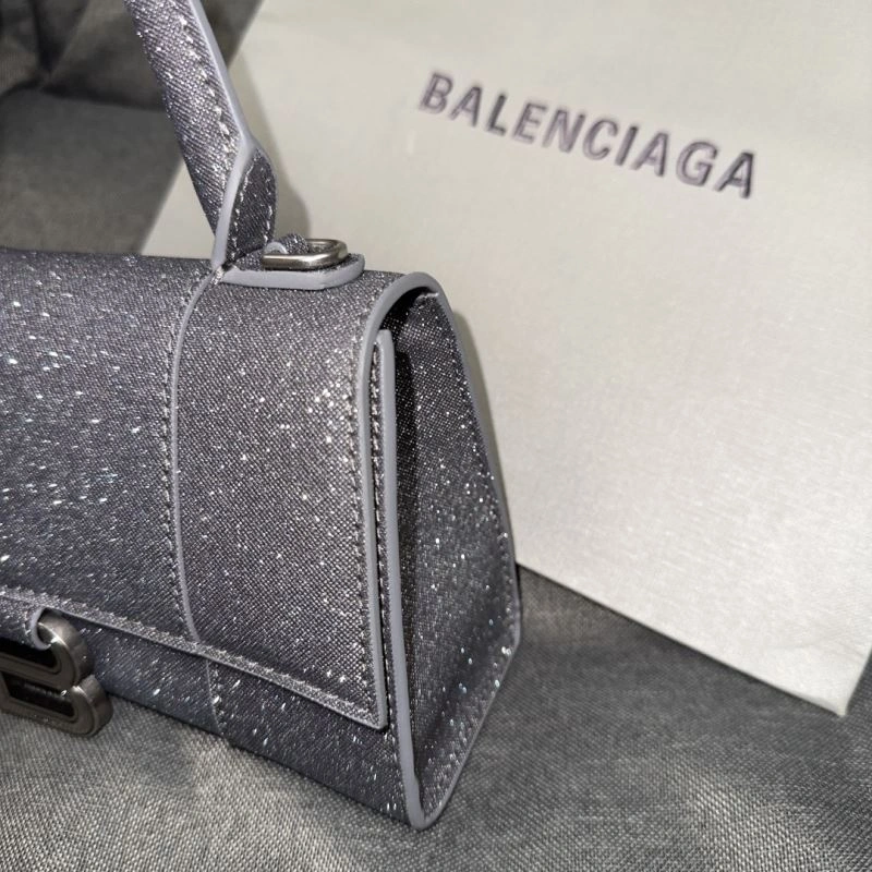 Discounted Balenciaga Starry Gray Mini Hourglass Bag with Metallic Detail