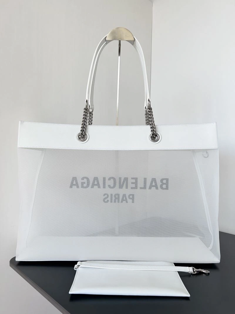 Balenciaga Summer Runway Mesh Tote Bag with Leather-Chain Strap