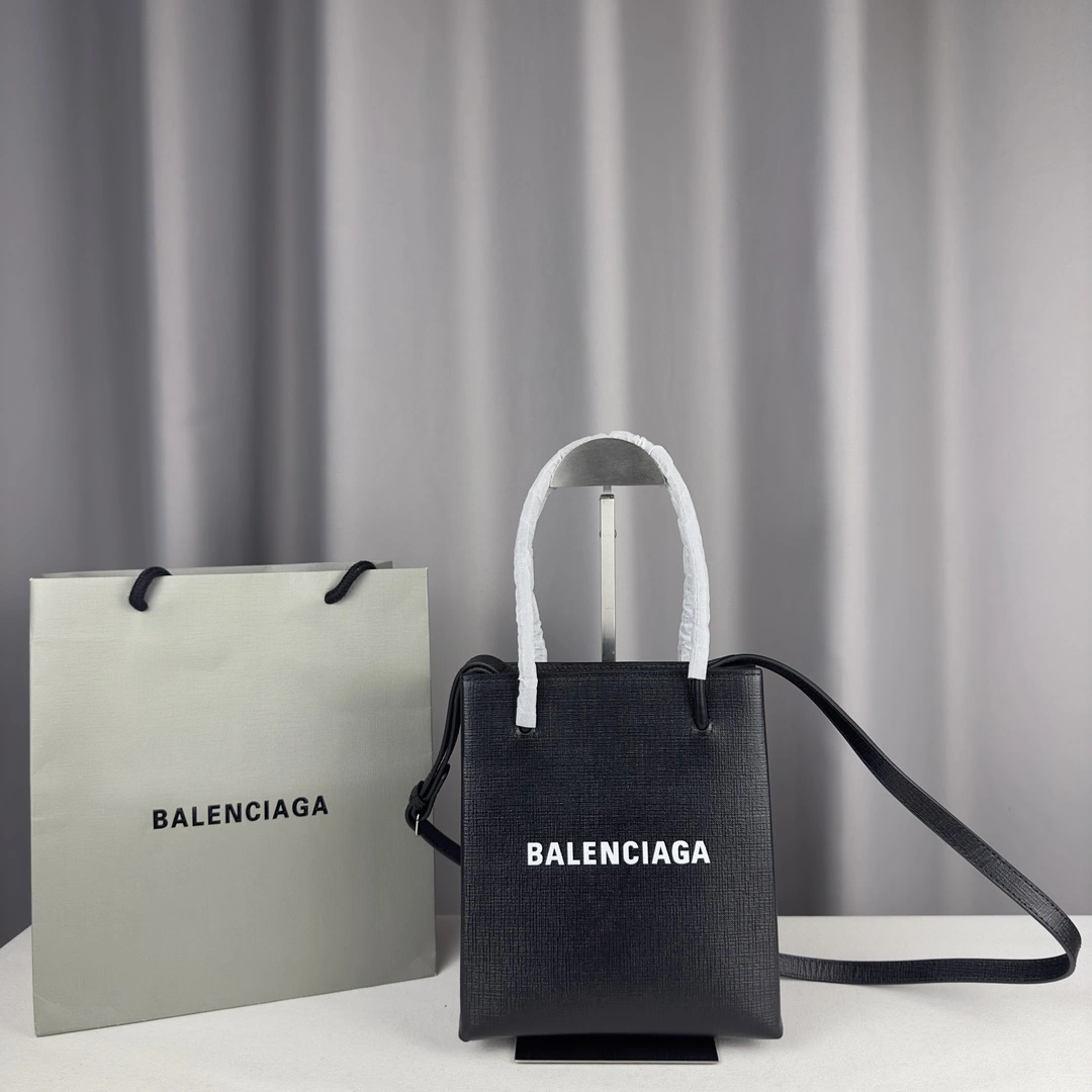 Balenciaga Toothpick-Pattern Calfskin Square Shopping Bag