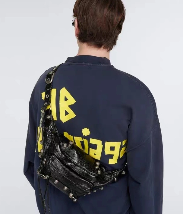 Original Balenciaga Unisex Street Style Motorcycle Folding Waist Bag - 20x5x19cm