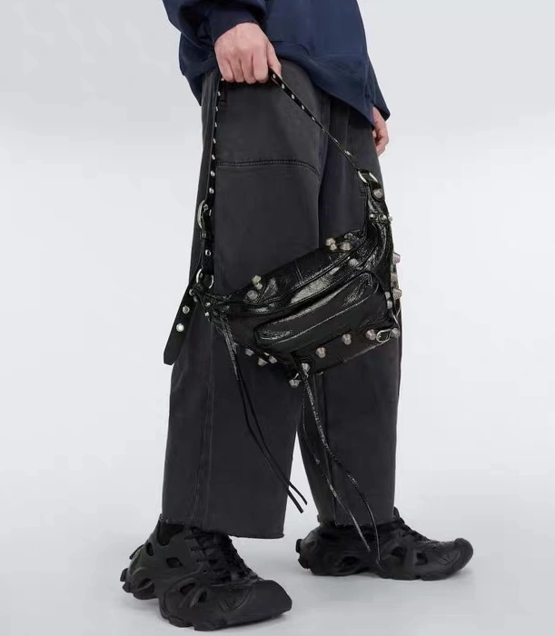 Original Balenciaga Unisex Street Style Motorcycle Folding Waist Bag - 20x5x19cm