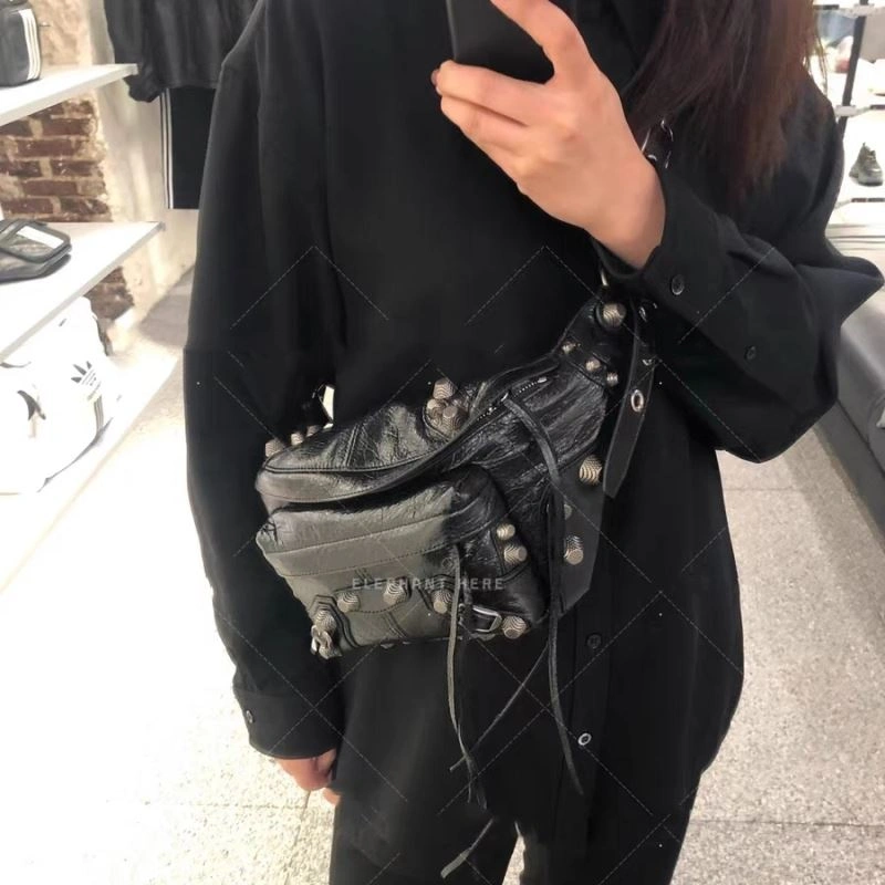 Original Balenciaga Unisex Street Style Motorcycle Folding Waist Bag - 20x5x19cm