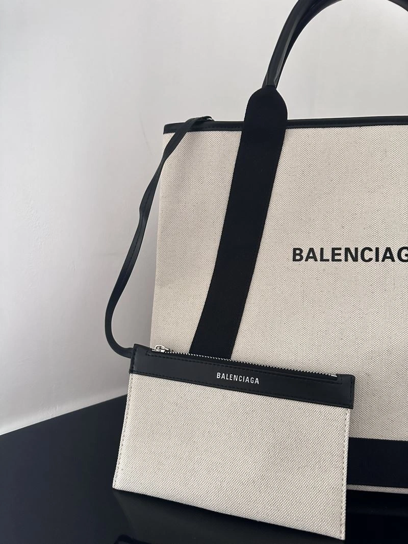Top match Balenciaga Versatile Navy Canvas Tote with Black Leather Accents
