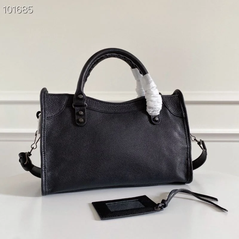 Economical Balenciaga Vintage Goat Leather Motorcycle Bag with Brass Studs