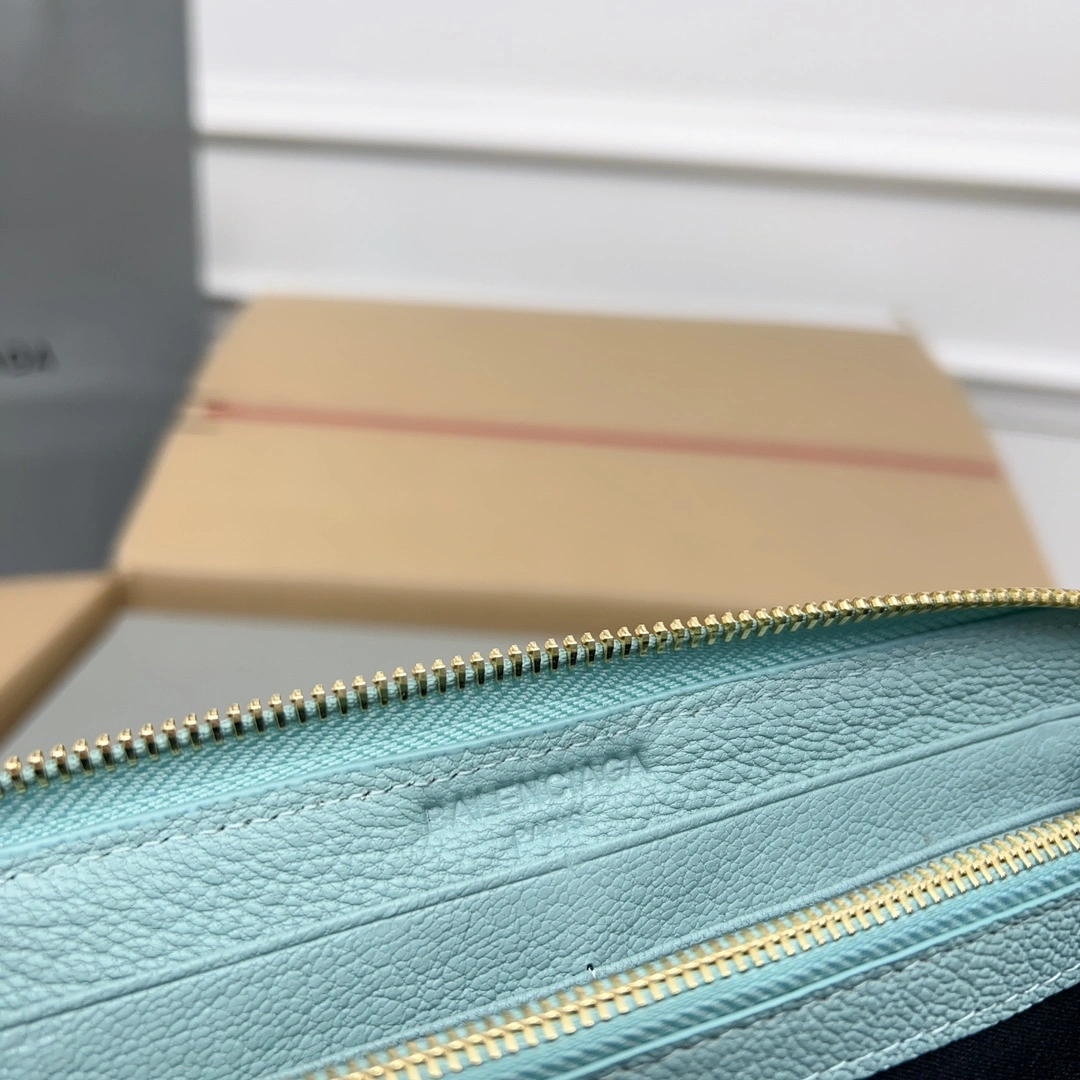 Authentic Balenciaga Vintage Green Goat Leather Biker Wallet with Card Holder