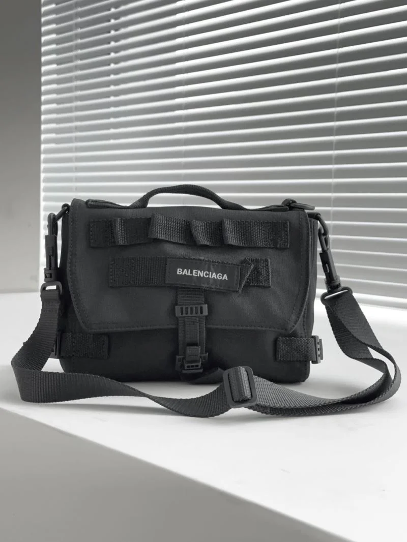 Balenciaga Waterproof Nylon Army Black Messenger Bag