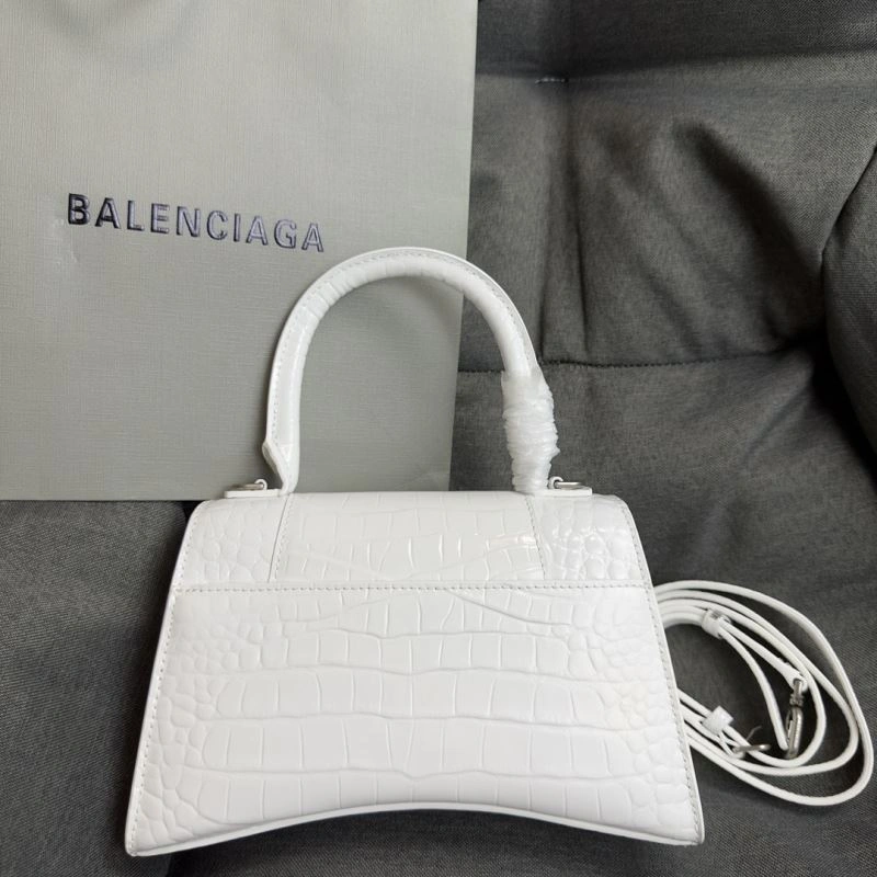 Indistinguishable Balenciaga White Crocodile Hourglass Bag with Silver Buckle