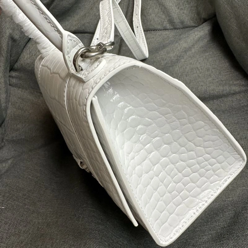 Indistinguishable Balenciaga White Crocodile Hourglass Bag with Silver Buckle