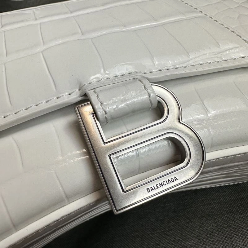 Indistinguishable Balenciaga White Crocodile Hourglass Bag with Silver Buckle
