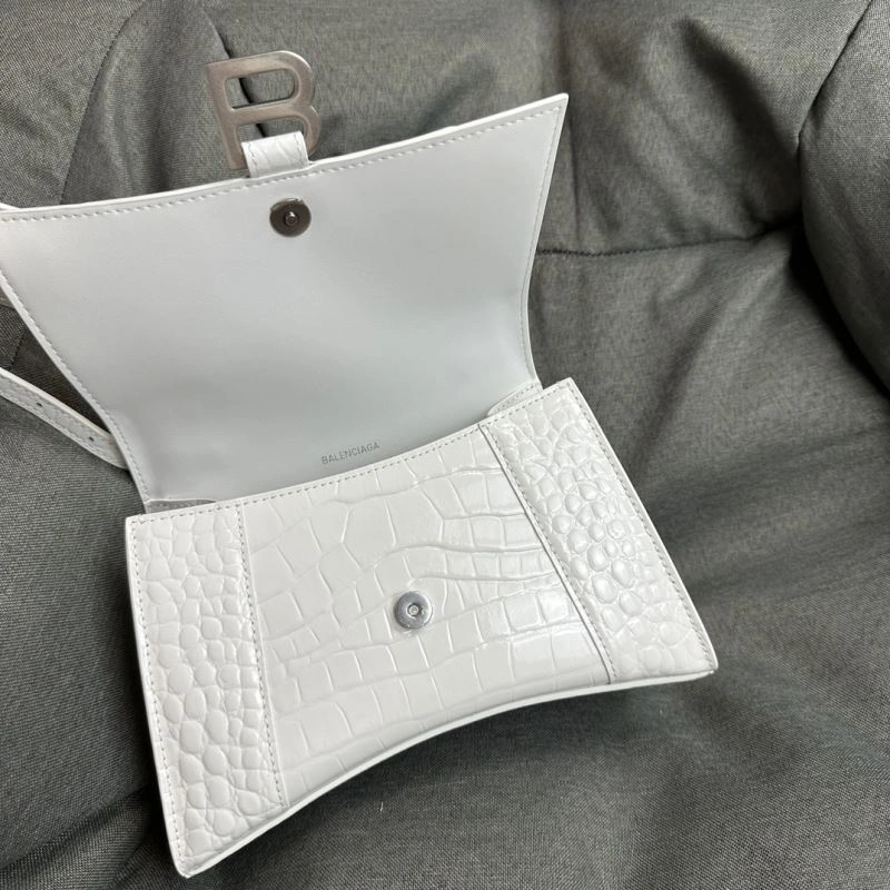 Indistinguishable Balenciaga White Crocodile Hourglass Bag with Silver Buckle