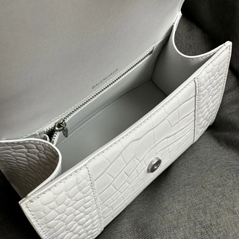 Indistinguishable Balenciaga White Crocodile Hourglass Bag with Silver Buckle