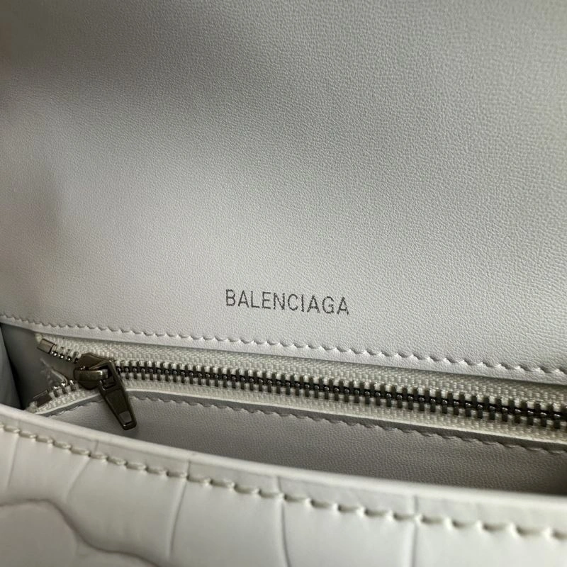 Indistinguishable Balenciaga White Crocodile Hourglass Bag with Silver Buckle