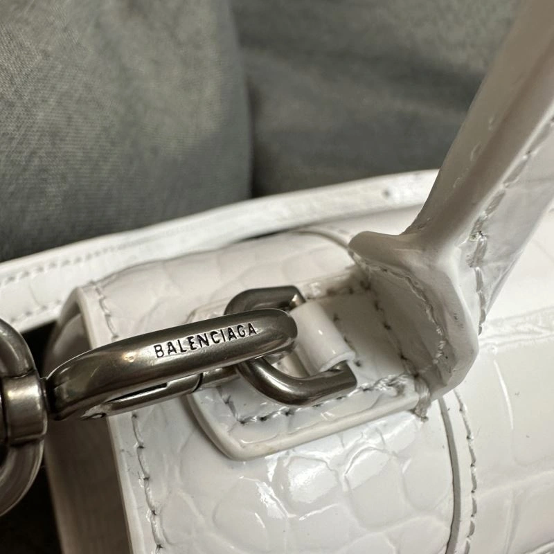 Indistinguishable Balenciaga White Crocodile Hourglass Bag with Silver Buckle