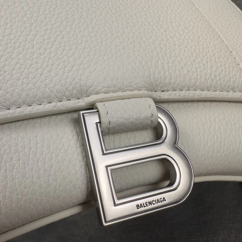 Official Balenciaga White Lychee Hourglass Crescent Bag - Original S Size