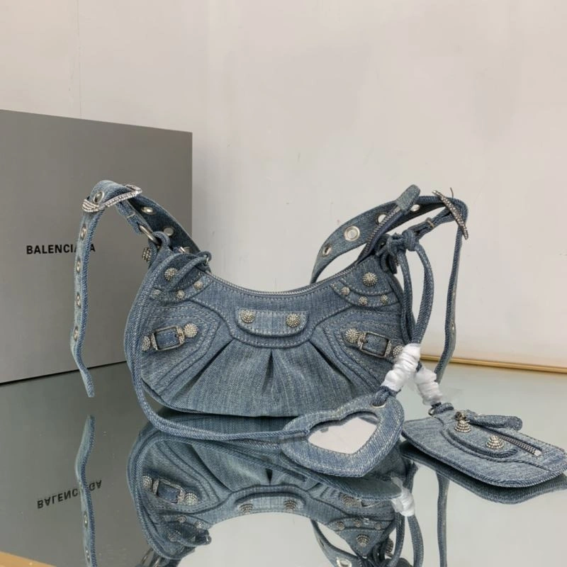 Balenciaga XS Denim Dumpling Bag - Retro Rock Chic Underarm Style