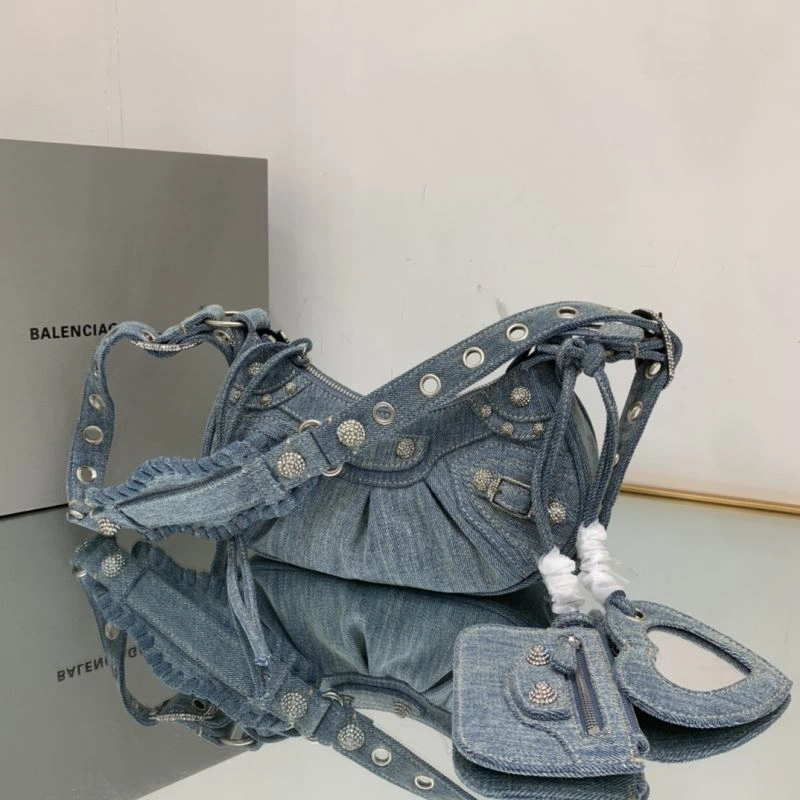 Cut-rate Balenciaga XS Denim Dumpling Bag - Retro Rock Chic Underarm Style