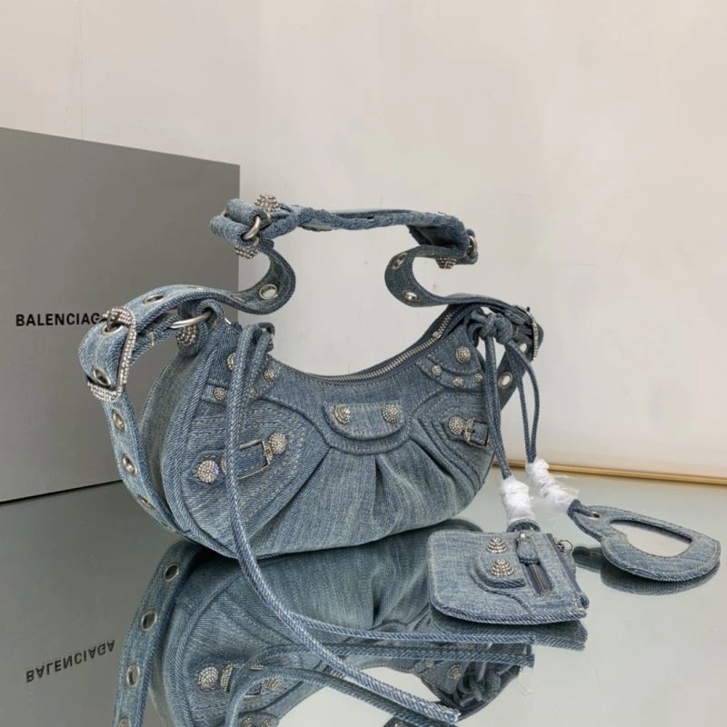 Cut-rate Balenciaga XS Denim Dumpling Bag - Retro Rock Chic Underarm Style
