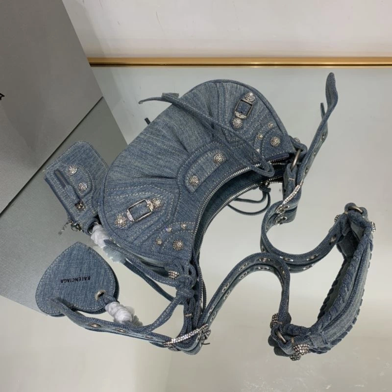 Cut-rate Balenciaga XS Denim Dumpling Bag - Retro Rock Chic Underarm Style