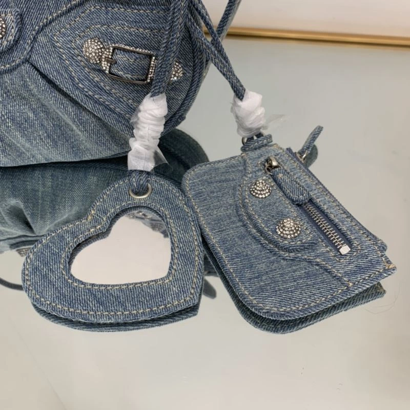 Cut-rate Balenciaga XS Denim Dumpling Bag - Retro Rock Chic Underarm Style