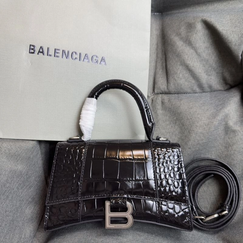 Balenciaga XS Hourglass Bag - Black Silver Crocodile Edition