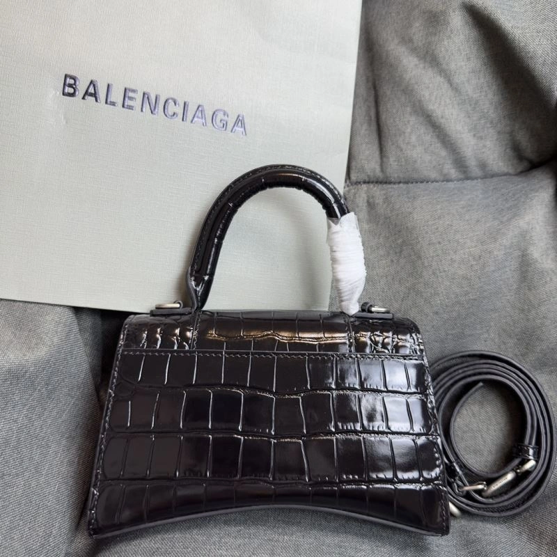 Genuine Balenciaga XS Hourglass Bag - Black Silver Crocodile Edition