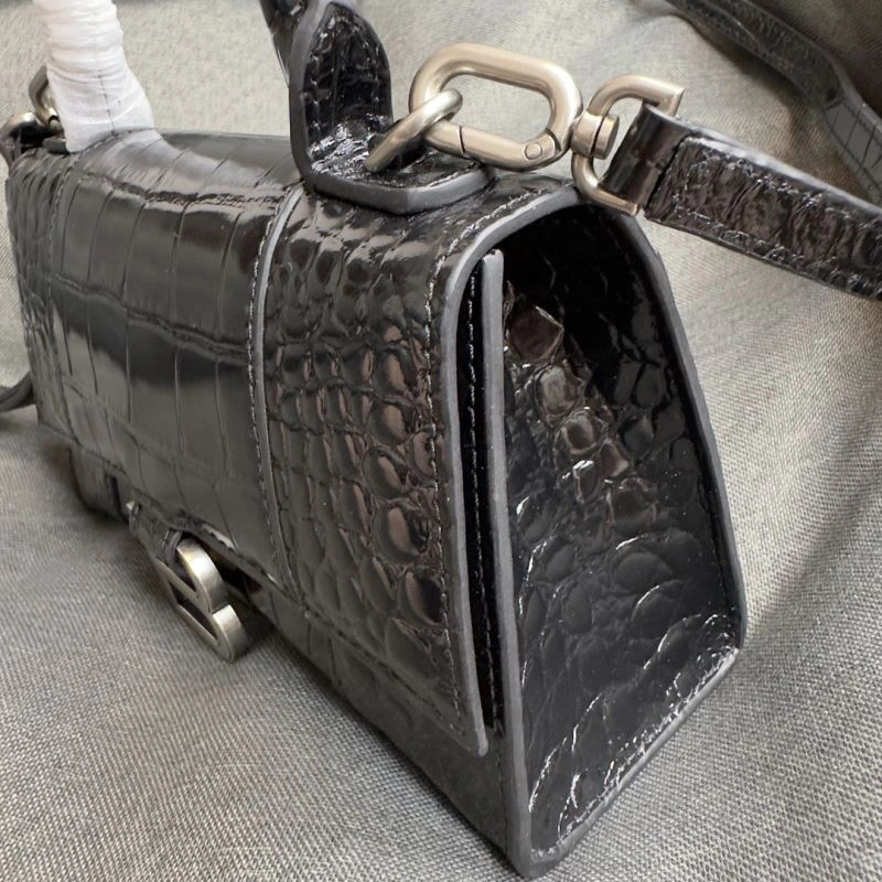 Genuine Balenciaga XS Hourglass Bag - Black Silver Crocodile Edition