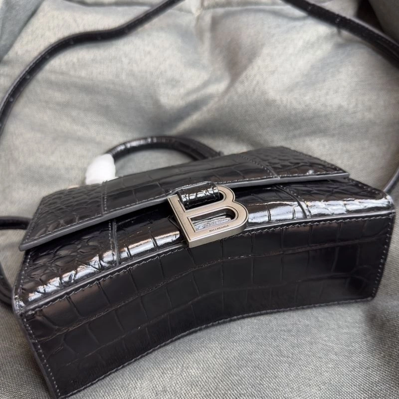 Genuine Balenciaga XS Hourglass Bag - Black Silver Crocodile Edition