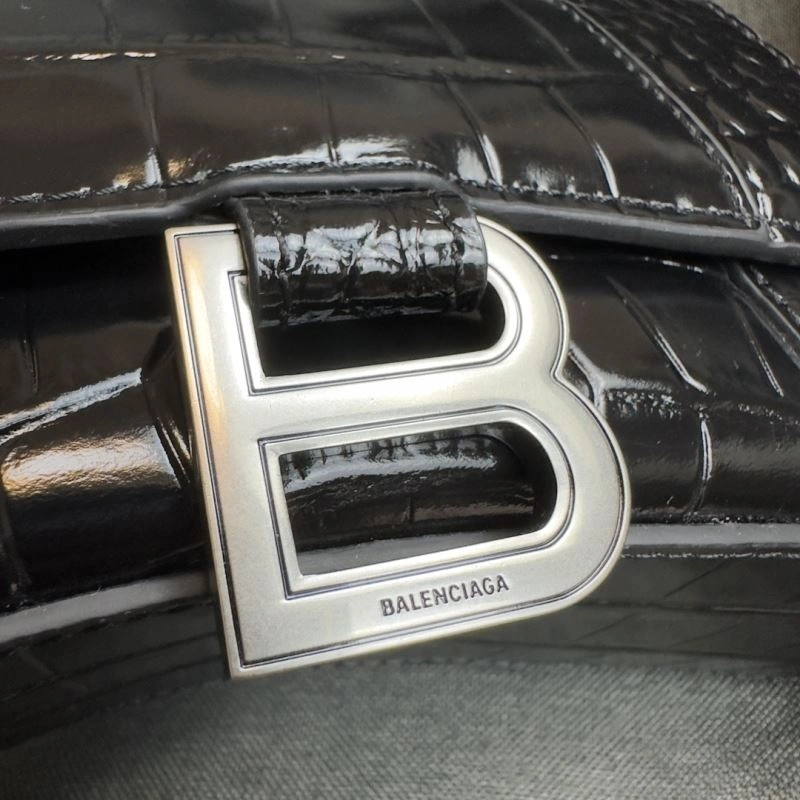 Genuine Balenciaga XS Hourglass Bag - Black Silver Crocodile Edition