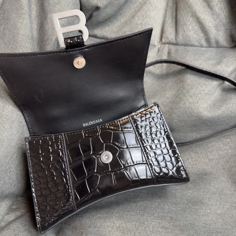 Genuine Balenciaga XS Hourglass Bag - Black Silver Crocodile Edition
