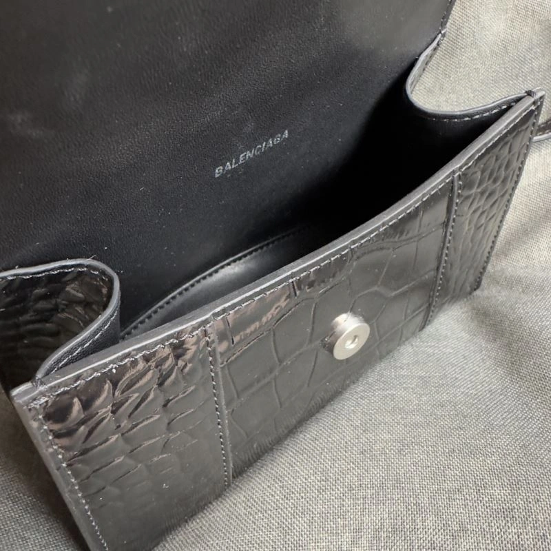 Genuine Balenciaga XS Hourglass Bag - Black Silver Crocodile Edition
