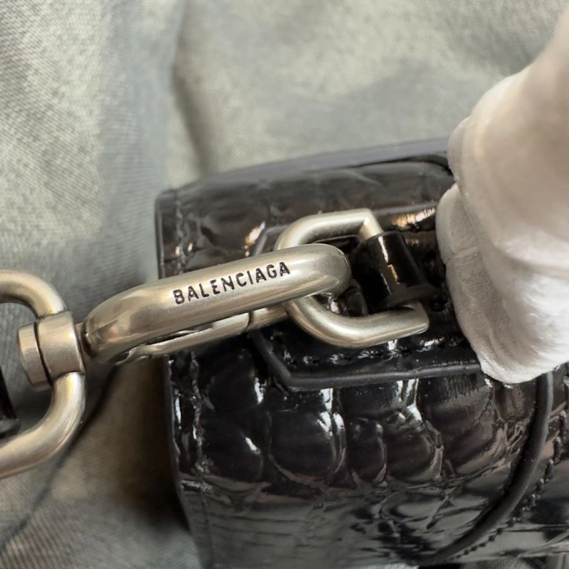 Genuine Balenciaga XS Hourglass Bag - Black Silver Crocodile Edition