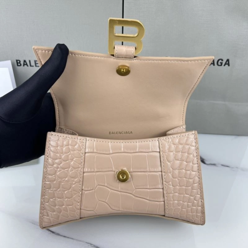 Discounted Balenciaga XS Hourglass Bag in Naked Pink Crocodile Pattern