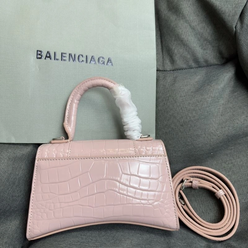 Inexpensive Balenciaga XS Hourglass Blush Crocodile Bag with Silver Buckle