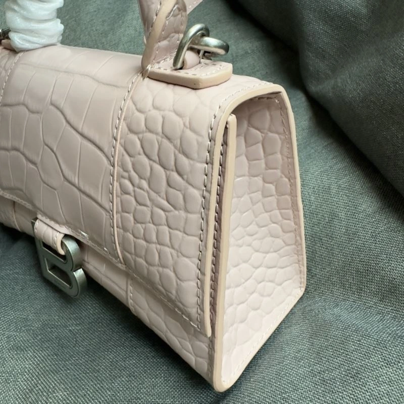 Inexpensive Balenciaga XS Hourglass Blush Crocodile Bag with Silver Buckle