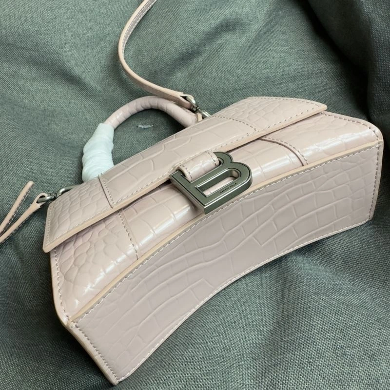 Inexpensive Balenciaga XS Hourglass Blush Crocodile Bag with Silver Buckle