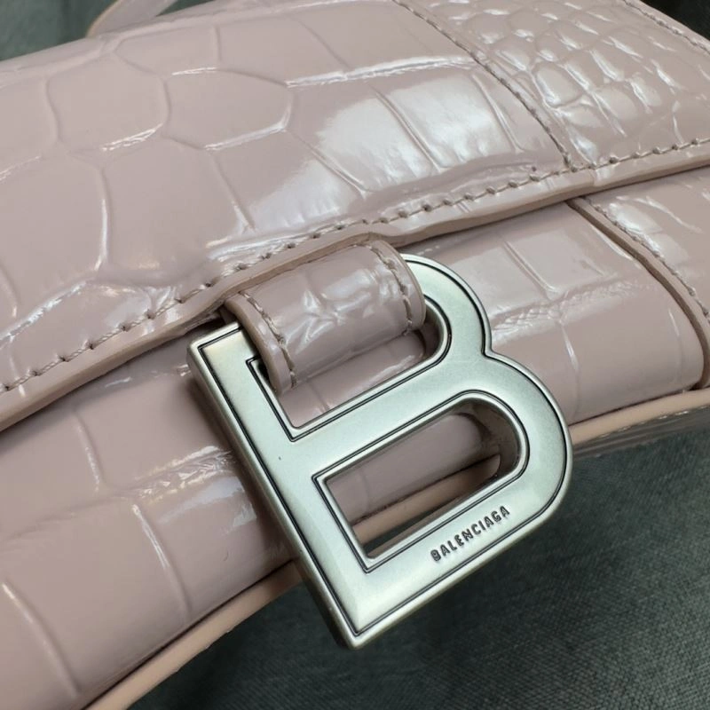 Inexpensive Balenciaga XS Hourglass Blush Crocodile Bag with Silver Buckle