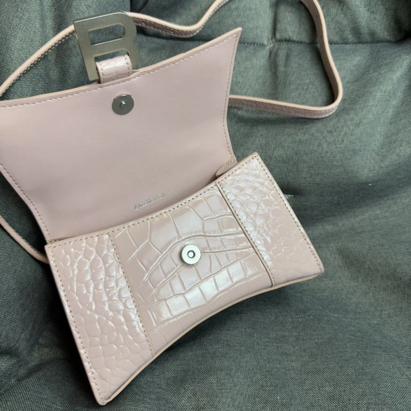 Inexpensive Balenciaga XS Hourglass Blush Crocodile Bag with Silver Buckle