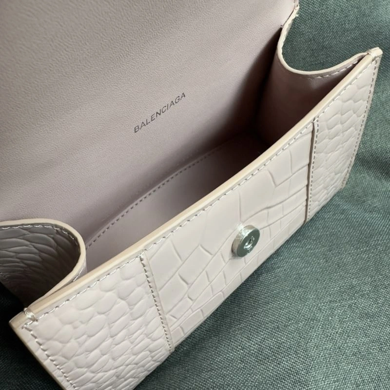 Inexpensive Balenciaga XS Hourglass Blush Crocodile Bag with Silver Buckle