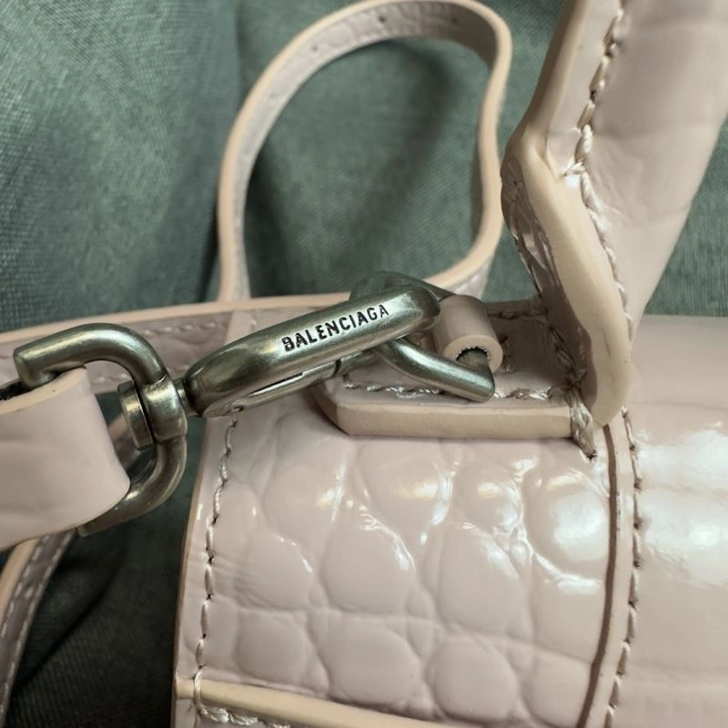 Inexpensive Balenciaga XS Hourglass Blush Crocodile Bag with Silver Buckle