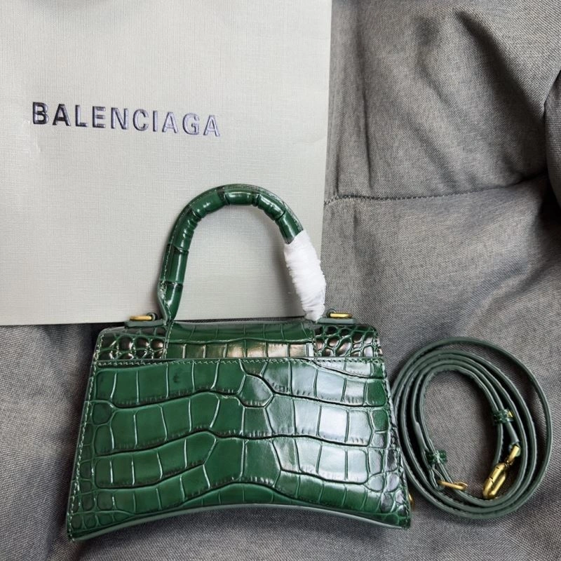 Affordable Balenciaga XS Hourglass Crocodile Bag - Dark Green with Gold Buckle