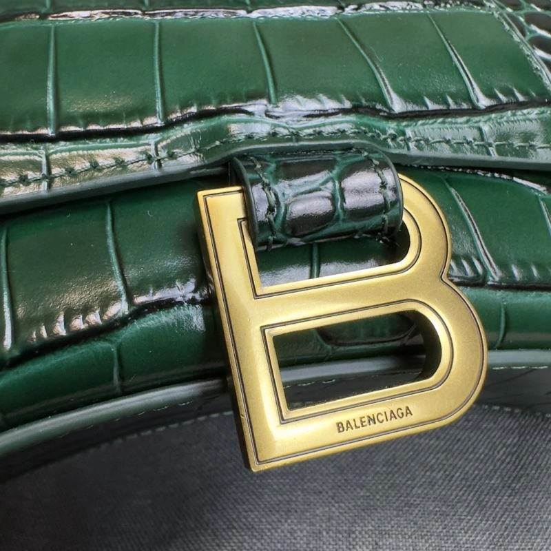 Affordable Balenciaga XS Hourglass Crocodile Bag - Dark Green with Gold Buckle