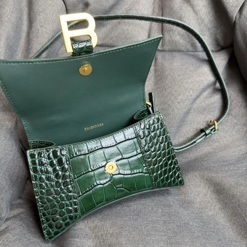 Affordable Balenciaga XS Hourglass Crocodile Bag - Dark Green with Gold Buckle