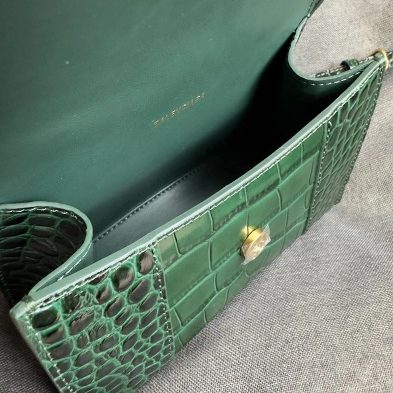 Affordable Balenciaga XS Hourglass Crocodile Bag - Dark Green with Gold Buckle