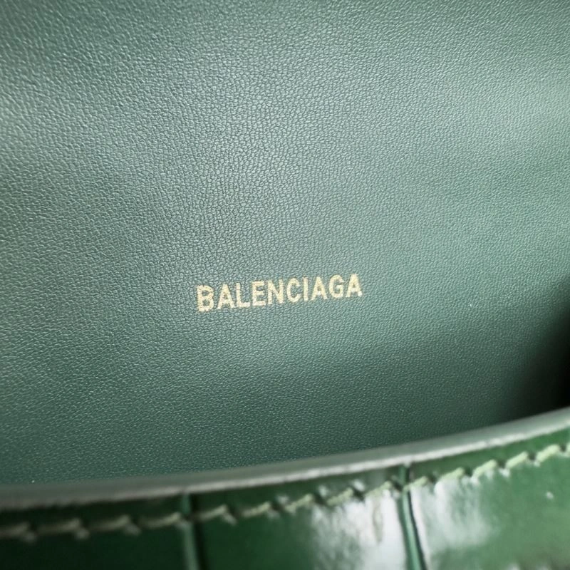 Affordable Balenciaga XS Hourglass Crocodile Bag - Dark Green with Gold Buckle
