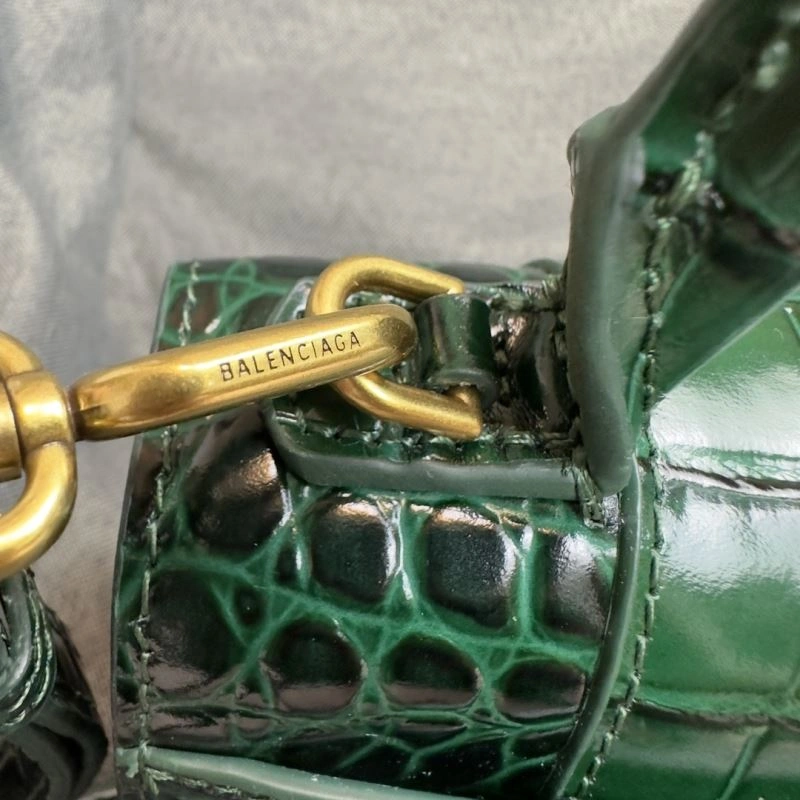 Affordable Balenciaga XS Hourglass Crocodile Bag - Dark Green with Gold Buckle