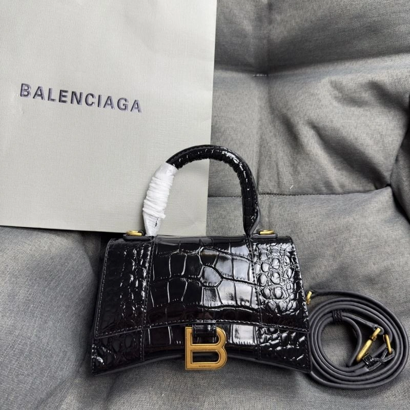 Balenciaga XS Hourglass Crocodile Bag in Black Gold